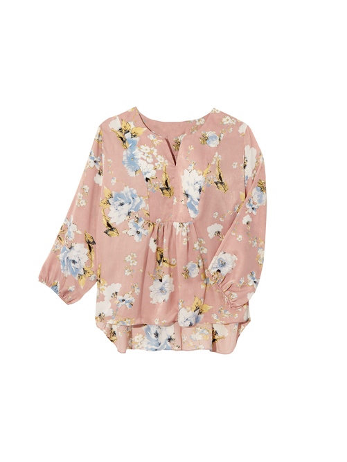 Lola 3 4 Sleeve Split Neck Blouse Pink Diaandco